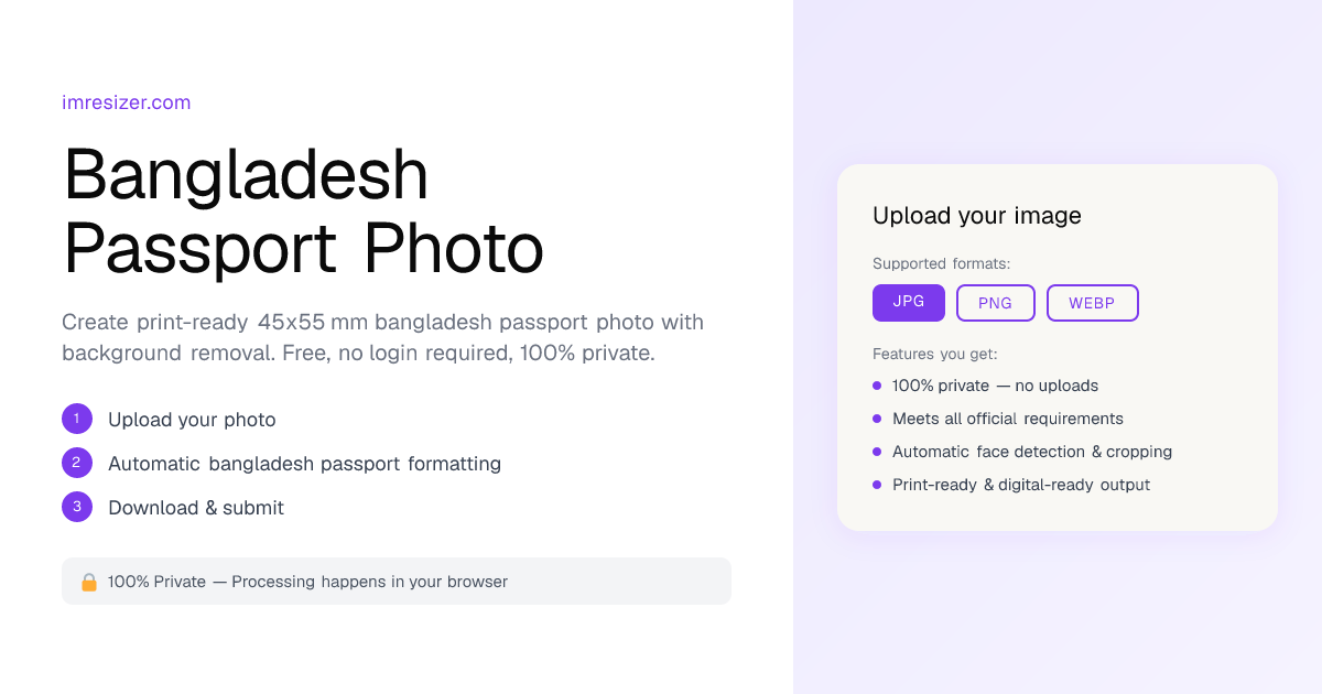 Free Bangladesh Passport Size Photo Resizer - 45x55 mm