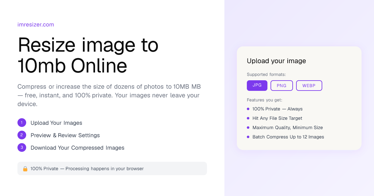 Resize image to 10MB (Free & Private) | ImResizer