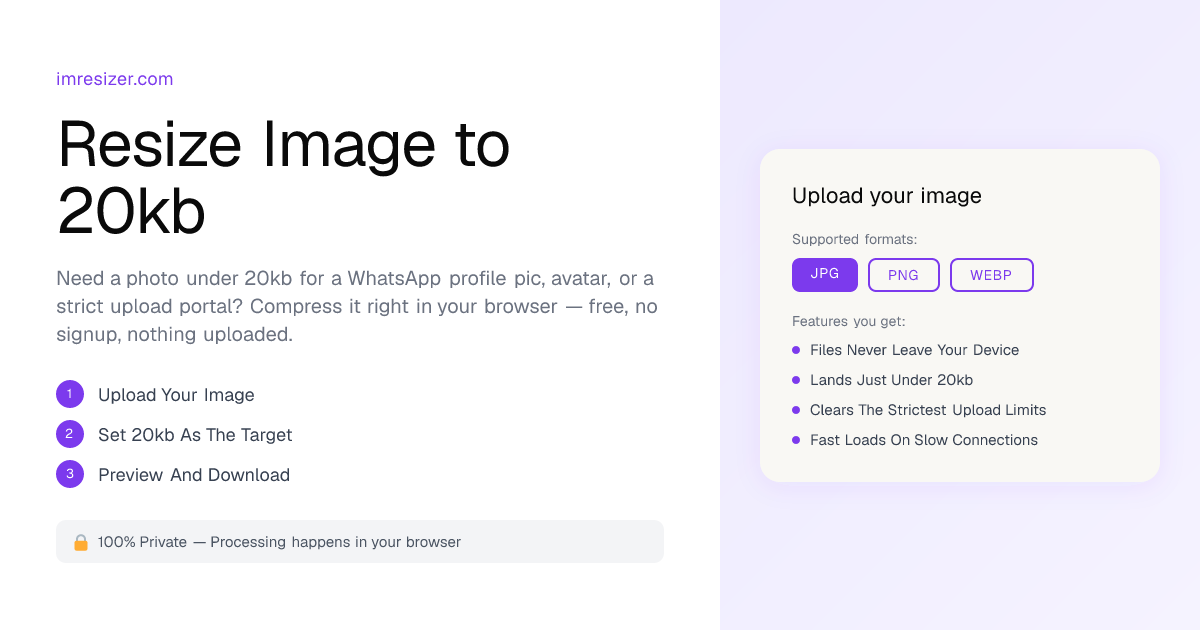 Resize Image to 20kb Online Free, No Signup | ImResizer