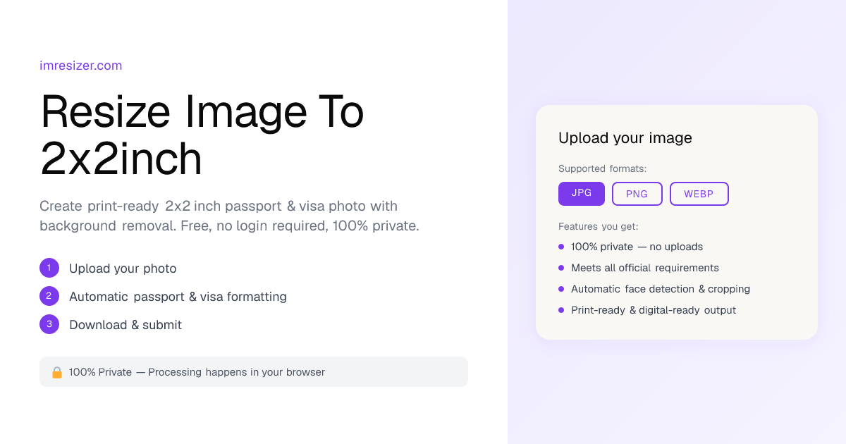 Resize image to 2x2inch Free | 100% Private