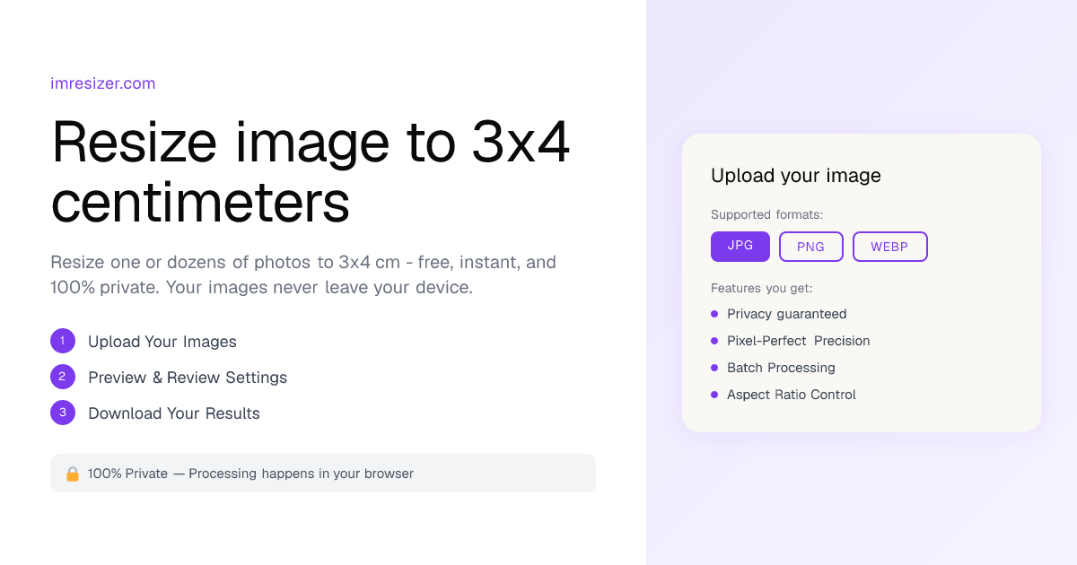 Resize image to 3x4 centimeters (Free & Private) | ImResizer