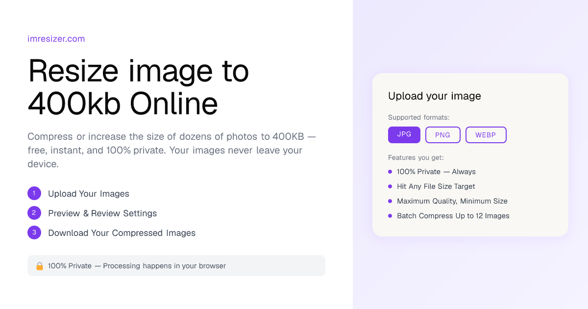 Resize image to 400KB (Free & Private) | ImResizer