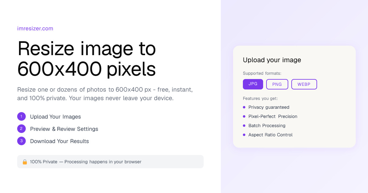 Resize image to 600x400 pixels (Free & Private) | ImResizer